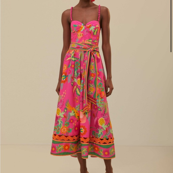 FARM Rio | Dresses | Nwt Farm Rio Pink Delicate Fruit Garden Midi Dress ...